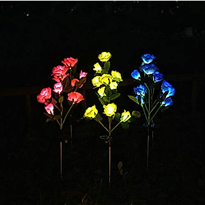 Solar Garden Rose Lights, Decorman 2 Pack Realistic Solar Outdoor Flower Lights Waterproof LED Stake Landscape Decorative Lights with 10 Roses for Garden, Lawn, Yard, Pathway, Patio, Backyard (Yellow)