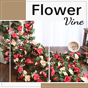 Miracliy 5 Pack 41 FT Fake Rose Vine Flowers Plants Artificial Flower Hanging Rose Ivy Home Hotel Office Wedding Party Garden Craft Art Déco