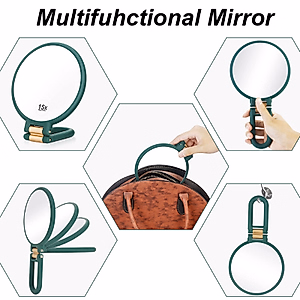 Martvex Handheld Mirror, 1x 15x Magnifying Makeup Mirror with Handle Double Side Hand Held Mirror with 1x15x Magnification & Foldable Handle, Portable Travel Makeup Hand Mirror for Women (Army Green)
