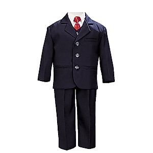 5 Piece Navy Blue Suit with Shirt, Vest, and Tie (12 Husky)