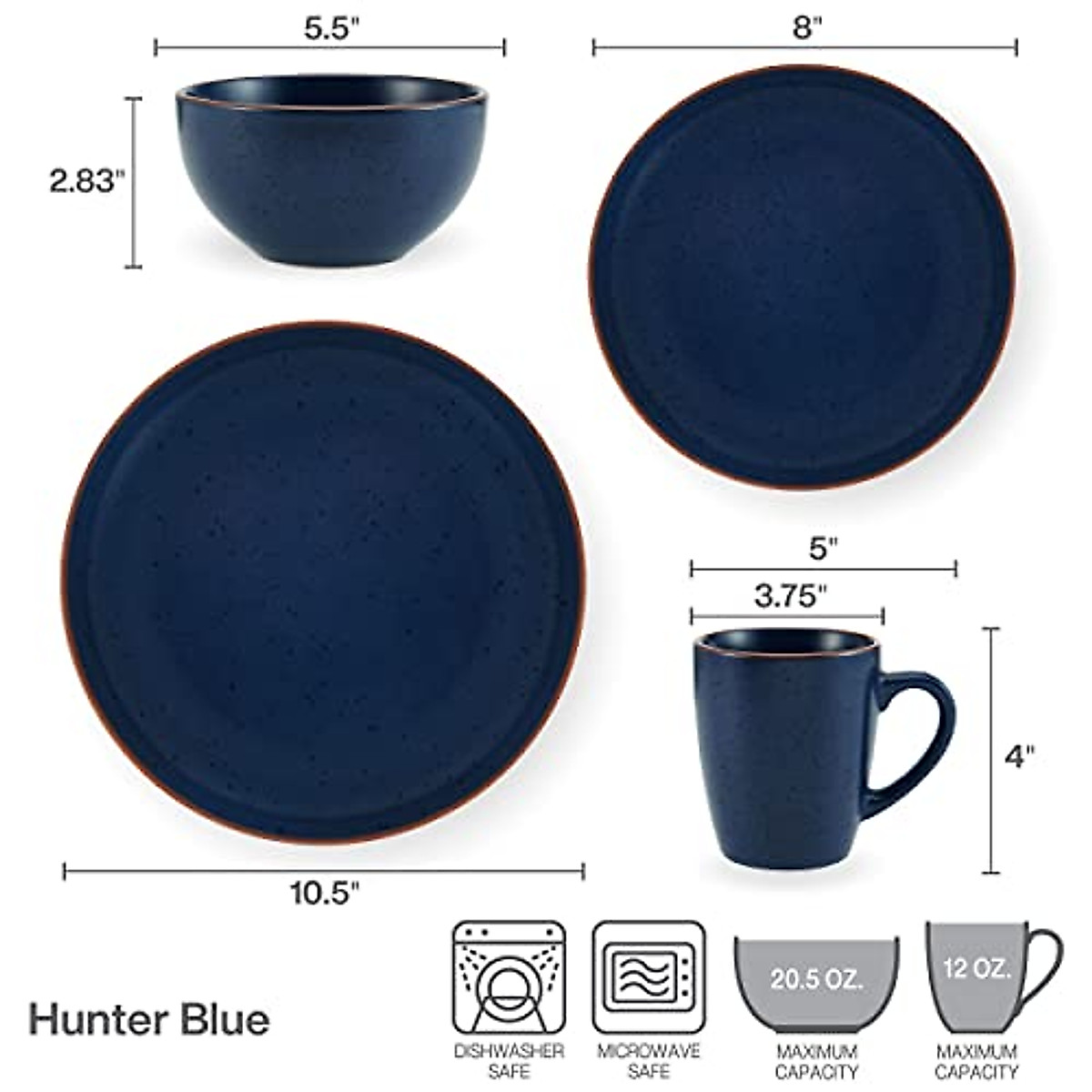 Pfaltzgraff Hunter 16 Piece Dinnerware Set, Service for 4, Blue