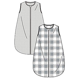 Amazon Essentials Unisex Babies' Microfleece Sleep Sack, Pack of 2, Grey/Light Grey Heather, Buffalo Check, 6 Months
