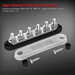 DaierTek 300A Bus Bar 12V Marine 12V Power Distribution Block with Cover 6 x 3/8" (M10) Terminal Studs Max 300V AC 48V DC Positive & Ground Busbar for Automotive Car Boat