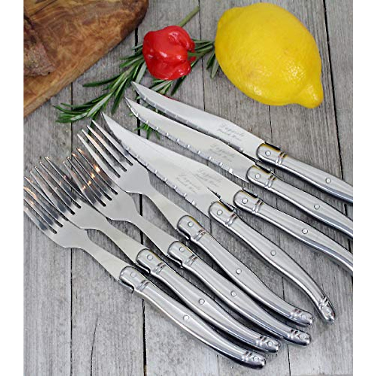 Laguiole 8-Piece Stainless Steel Forks & Steak Knife Set – 4 Steak Knives & 4 Steak Forks Silverware Set – Smooth Cut Serrated Knife Blade – Dishwasher Safe, Luxurious Steak Knives and Fork Set