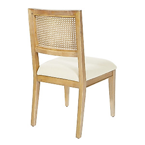 OSP Home Furnishings Alania Wood Dining Accent Chairs with Cane Back and Padded Seat, 2-Pack, Linen Fabric with Coastal Wash Frame