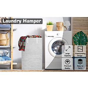 MecTo 72L Collapsible Laundry Hamper Freestanding Laundry Basket with Easy Carry Long Handles, Foldable Clothes Hamper Storage Basket for Bathroom Bedroom Dorm, Grey