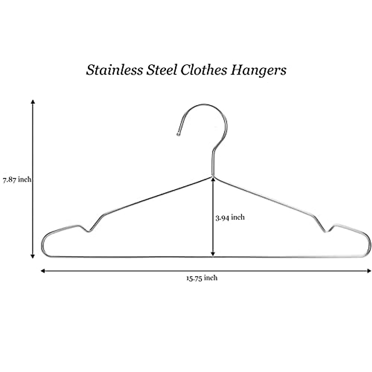 Decohomeforu 10 Pack Stainless Steel 15.75 Inches Clothes Hangers Coat Hangers, Strong Heavy Duty Stainless Steel Hangers, Ultra Thin Space Saving Clothes Hangers, Durable Slim Sleek Silver Hangers