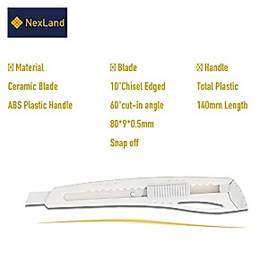 NexLand UK1 Utility Knife Retractable 9mm Ceramic Blade Ultra-Sharp Non-metallic 6pcs