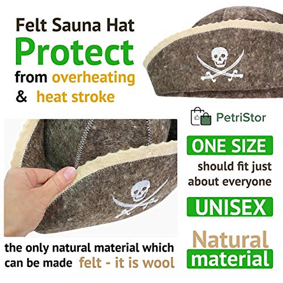 PetriStor Sauna Hat Pirate/Filibuster for Man Natural Felt 100% Natural Made in Ukraine