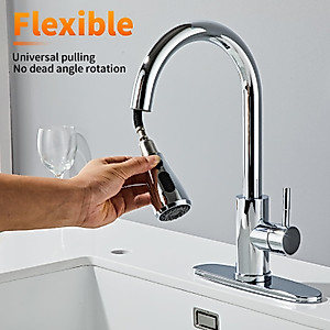 LOUEVIDO Kitchen Faucet with Pull Down Sprayer Chrome, High Arc Single Handle Sink Deck Plate, Commercial Modern RV Stainless Steel Faucets, Grifos De Cocina