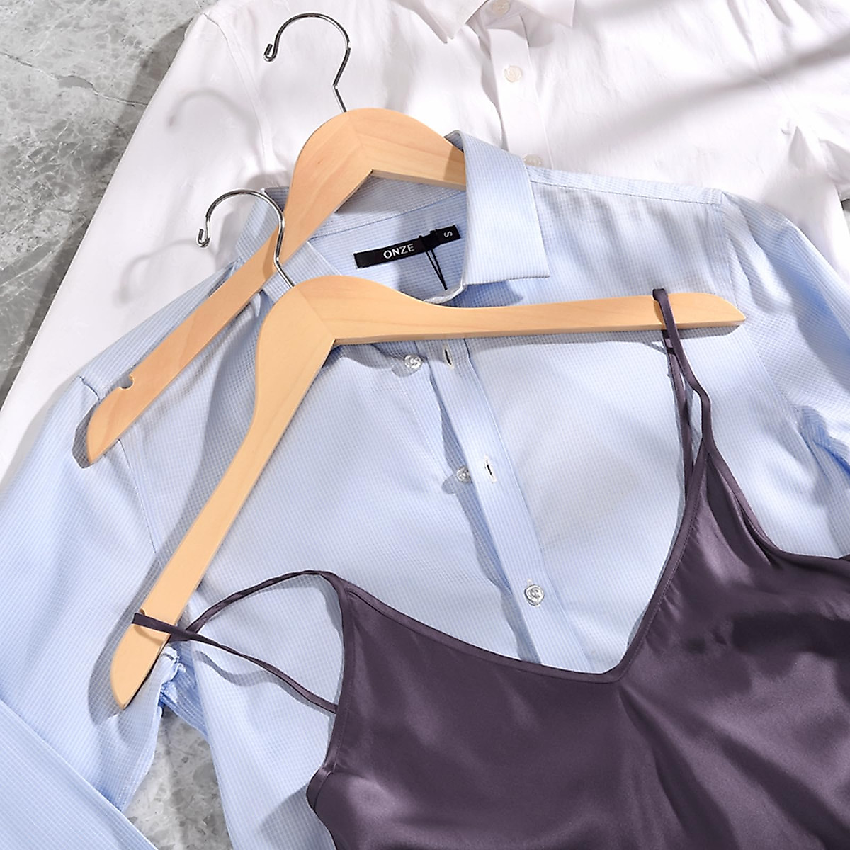 Amber Home 10 Pack Natural Wooden Shirt Hangers, Premiun Wood Coat Hangers Without bar, Clothes Hangers for Jacket, Bridal (Natural, 10)