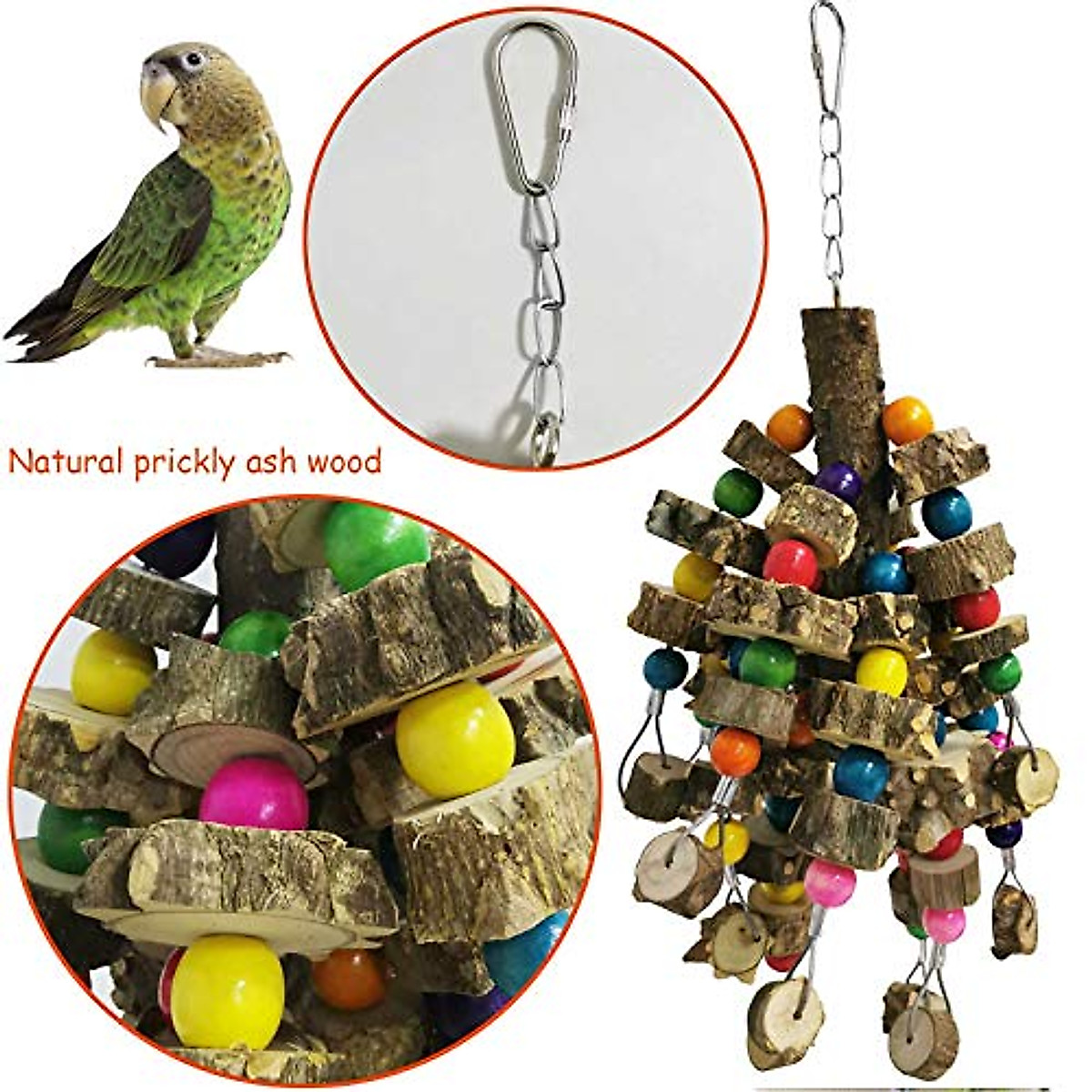 kathson 2PCS Natural Parrot Chewing Toys Wood Bird Toy Hanging Parakeet Hammock Cage Accessories Cuttlebone Beak Grinding for Parrots Cockatoos African Grey Cockatiels Conure Eclectus Budgies