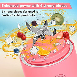 Portable Blender, Cordless Personal Blender for Shakes and Smoothies USB Rechargeable, 20 Oz Mini Fruit Juice Blender Mixer with 6 Blades for Kitchen/Home/Travel
