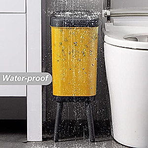 Slim Trash Can with Lid,4Gallon Plastic Garbage Can with Push Button,Dog Proof Trash Can for Room,Tall Kitchen Garbage Bin, Narrow Modern Waste Basket for Bathroom,Living Room,Toilet,Office(Yellow)