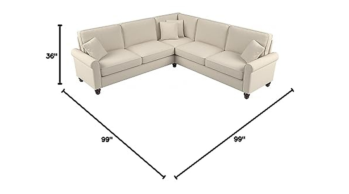 Bush Furniture Hudson L Shaped Sectional Couch - Cream Herringbone
