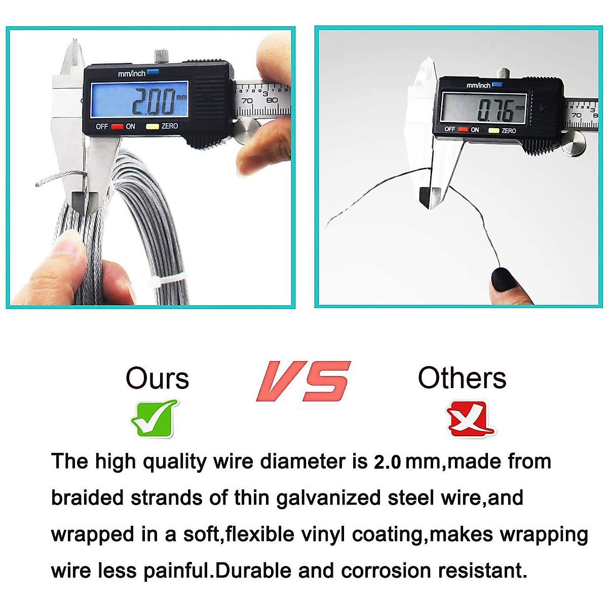 Vinyl Coated Picture Hanging Wire #6 50-Feet Braided Picture Wire Heavy,Supports up to 60lbs for Photo Frame Picture,Artwork,Mirror Hanging(2mm x 15 Meters)