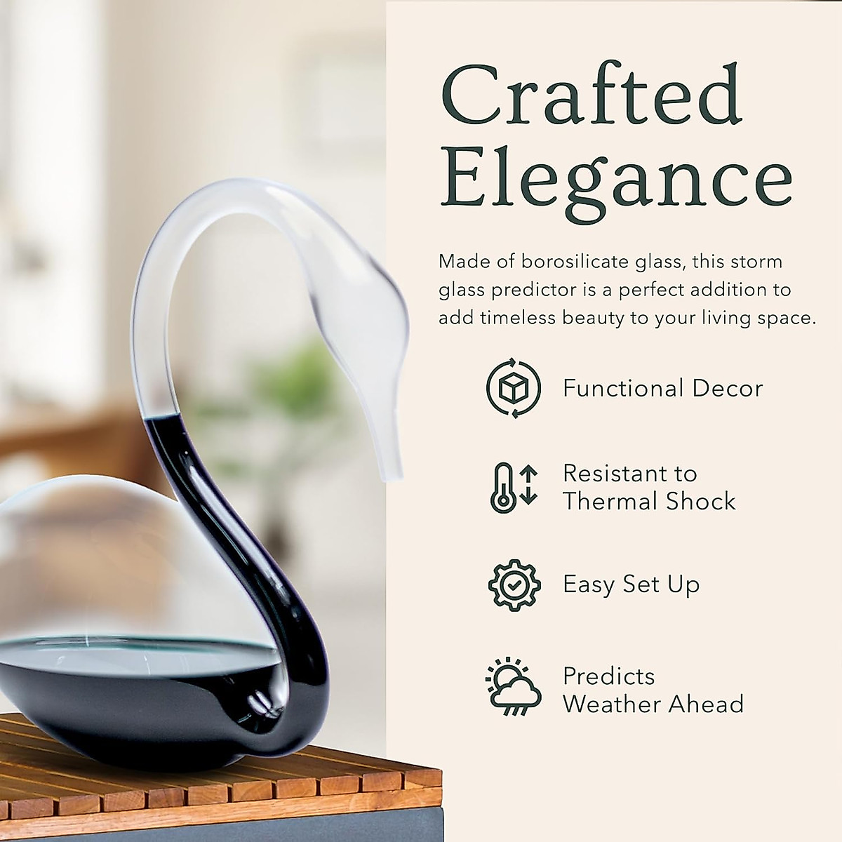 Blackswan Storm Glass Weather Predictor Crystal Swan Figurine | Unique Barometer Personal Weather Station for Office Home Decor for Men, Women, Kids, Adults | Liquid Pressure Meteorology Tools