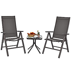 Giantex Set of 2 Patio Chairs, Folding Lawn Chairs, 2 Pack Outdoor Sling Chairs 7 Level Adjustable Backrest, Aluminum Frame, Patio Dining Chairs for Camping Pool Beach Yard No Assembly