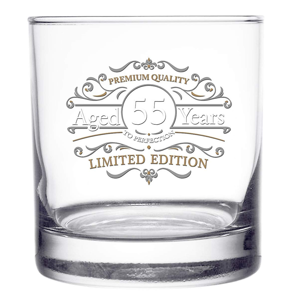 Vintage Edition Birthday Whiskey Scotch Glass (55th Anniversary) 11 oz- Vintage Happy Birthday Old Fashioned Whiskey Glasses for 55 Year Old- Classic Lowball Rocks Glass- Birthday, Reunion Gift