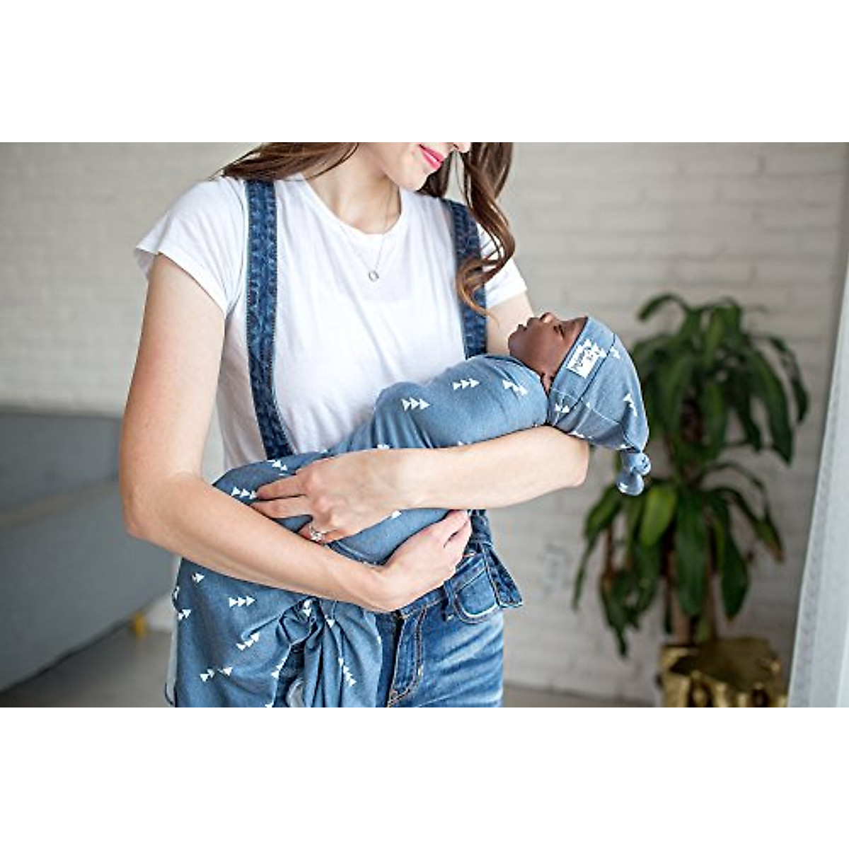 Copper Pearl Large Premium Knit Baby Swaddle Receiving Blanket Navy and White Triangles North