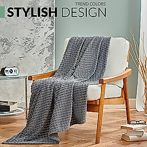 Throw Blankets – 50”x60”, Charcoal - Waffle Blanket - Lightweight Flannel Fleece - Soft, Cozy - Perfect for Bed, Sofa, Couch