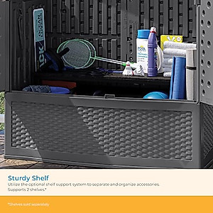 Suncast Backyard Oasis Vertical Outdoor Deck Boxes for Patio Bars, 195-Gal. Outdoor Storage Box for Patio Furniture and Grill Tools, Cool Gray