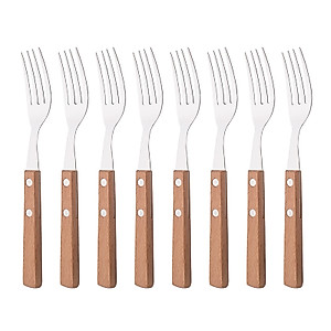 Dinner Forks Set of 8, Uniturcky 304 Stainless Steel Silverware Forks, Table Forks Salad Forks Set, Mirror Polishing Dinner Fork with Wooden Handle, 7.9 Inches