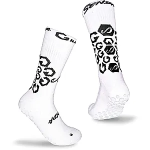 SENDA Gravity Pro Grip Socks with Non-Slip Technology, Soccer, Running, Basketball, Unisex, Crew Length, White/Black, Large
