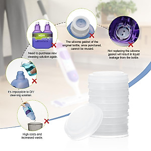 LANMU Bottle Cap Silicone Gasket for Swiffer Wet Jet Power Mop Cleaning Solution, DIY Reusable Bottle Refill Container (10 Pack)