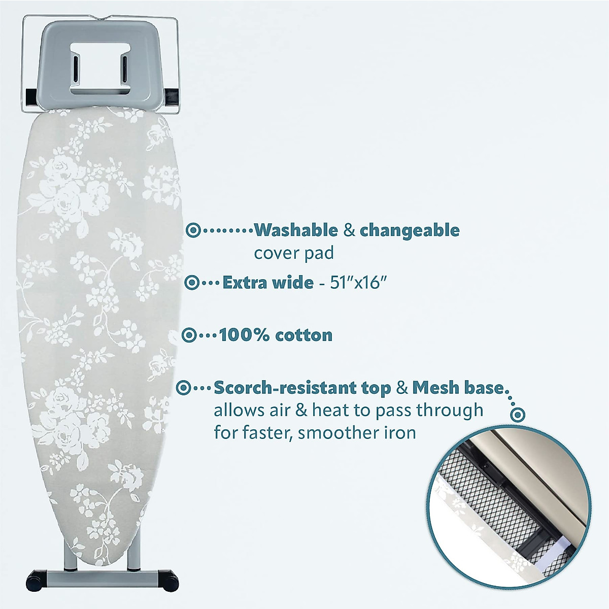 Bartnelli Pro Luxury Ironing Board - Extreme Stability | Made in Europe | Steam Iron Rest | Adjustable Height | Foldable | European Made