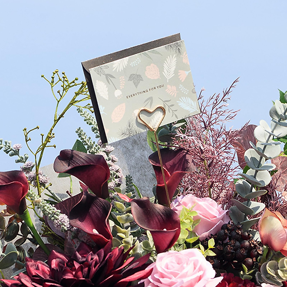 Mezchi 100 Pcs Metal Wire Floral Picks, 13 Inch Gold Place Card Holder Stand Picks, 10 Styles Wire Photo Menu Note Holder, Gift Card Holder for Wedding and Party Favor