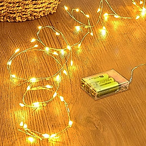Fairy Lights Battery Operated, Twinkle String Lights Waterproof Silver Wire 5 Feet 60 Led Firecracker Starry Lights for DIY Wreath Home Wedding Party Bedroom Mason Jar Holiday Christmas, Warm White