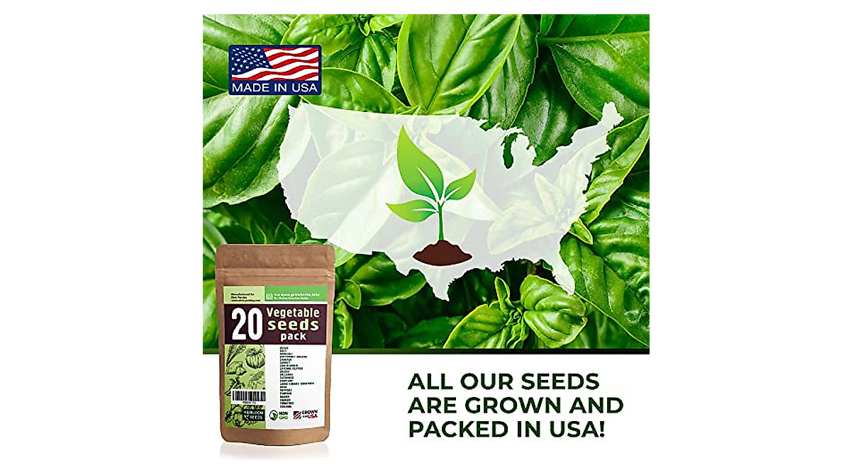 20 Vegetable Seeds Pack - USA-Grown Heirloom & Non-GMO Varieties
