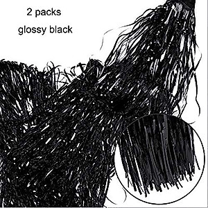 Black Backdrop Curtain for Party Supplies - 6.5x8.2ft, Pack of 2 | LILF Black Tinsel Foil Fringe Curtain Streamers for Birthday Party Halloween Graduation Decoration Black Photo Booth Backdrop Props