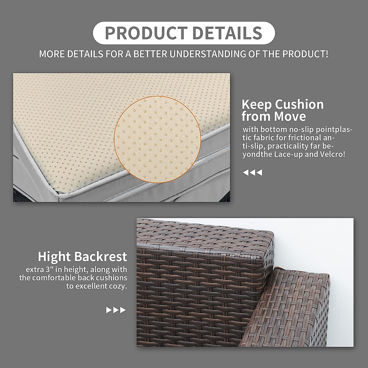 Rattaner Patio Furniture 3 Seater Sofa Outdoor Furniture Outdoor Couch Deep Seat Hight Backrest with Waterproof Cover, Grey Anti-Slip Cushions