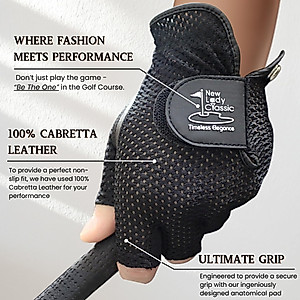 XEIRPRO New Lady Classic Women's Black Half Finger Golf Gloves - Tacky & Breathable Women's Golf Gloves Weather - Worn on Left (Black/Black, Small)