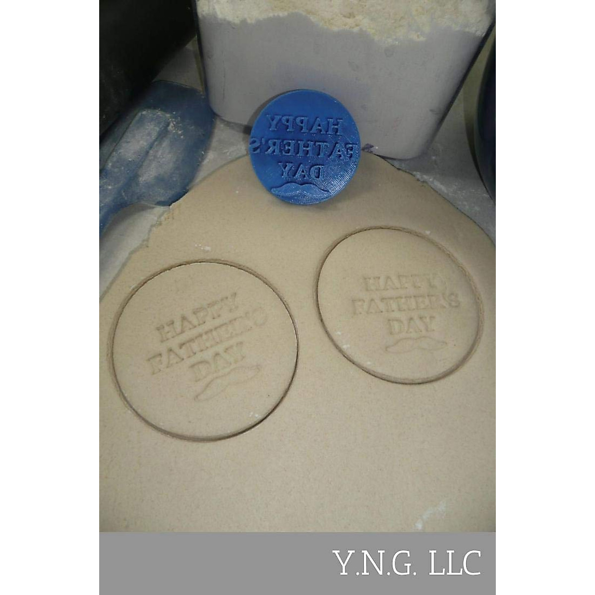 YNGLLC HAPPY FATHERS DAY WORDS WITH MUSTACHE BLOCK FONT COOKIE STAMP EMBOSSER BAKING TOOL 3D PRINTED MADE IN USA PR4196, Blue