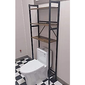 Over-The-Toilet Storage Rack 3-Tier Bathroom Organizer Shelf, Space Saver Toilet Stands for Washroom Laundry Room, Rustic Brown and Black