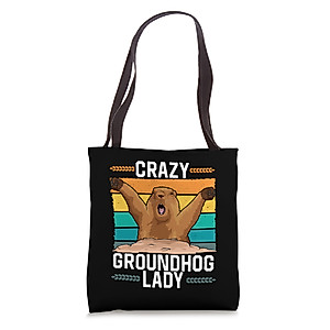 Crazy Groundhog Lady Woodchuck Funny Holiday Marmot Tote Bag