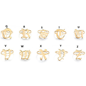 2 Pcs Letter Rings for Women Personalized Old English Name Rings Initial Rings 18K Gold Plated Adjustable Ring (gold silver G(2Pcs))