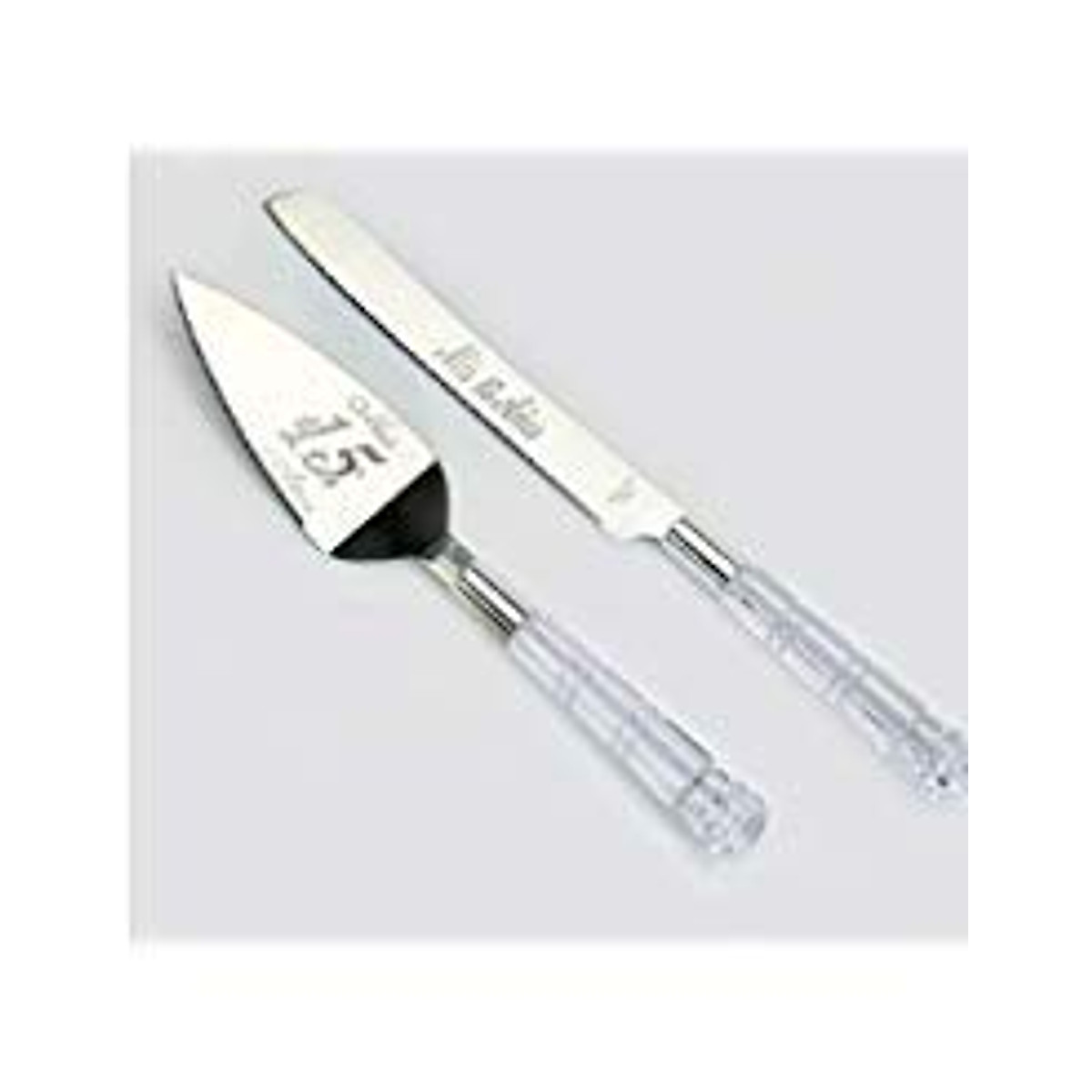 Mis Quince 15 Anos Cake Knife and Server Set Acrylic Crystal Handle -Cuchillos y Pala