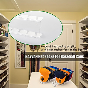 HAYVAN Hat Stand for Baseball Caps 2 Pack No Install - Acrylic Hat Holder Display and Organizer for 14 Baseball Caps for Bedroom, Closet, Dresser(Clear)