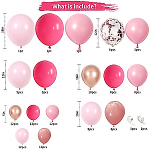 128 Pcs Pink Balloon Arch Kit, Rose Gold Hot Pink Balloons Garland Kit, Confetti Metallic Chrome Balloons Different Sizes Bridal Shower Wedding Princess Girls Birthday Party Gender Reveal Decorations