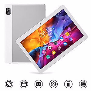 ANGGREK asixxsix Tablet,10.1 inch,10.1in Tablet Silver 5G WiFi Calling for Android 12 6GB 128GB 1960x1080 Resolution MT6592 10 Cores Tablet 100240V