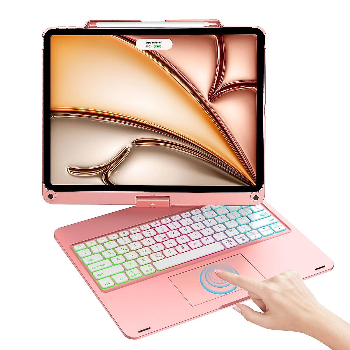Touch Keyboard Case for iPad Air 13 M2 2024, iPad Pro 12.9 Case with Keyboard 6th/5th/4th/3rd Generation, Trackpad, 360° Rotatable, Wireless Keyboard Cover, 7 Modes Rainbow Backlits with Pencil Holder