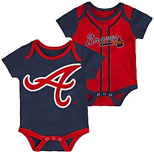 Outerstuff MLB Newborn & Infants 0-24 Months 2 Piece Team Graphic Onesie Creeper Bodysuit Romper Set (6/9 Months, Atlanta Braves)