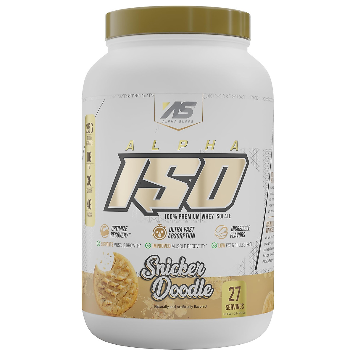 Alpha Supps ISO, Low Carb 100% Whey Protein Isolate Powder, 25 Grams Per Serving, Helps Support Muscle Growth, Low Sugar and Gluten Free (Snicker Doodle, 2 lb)