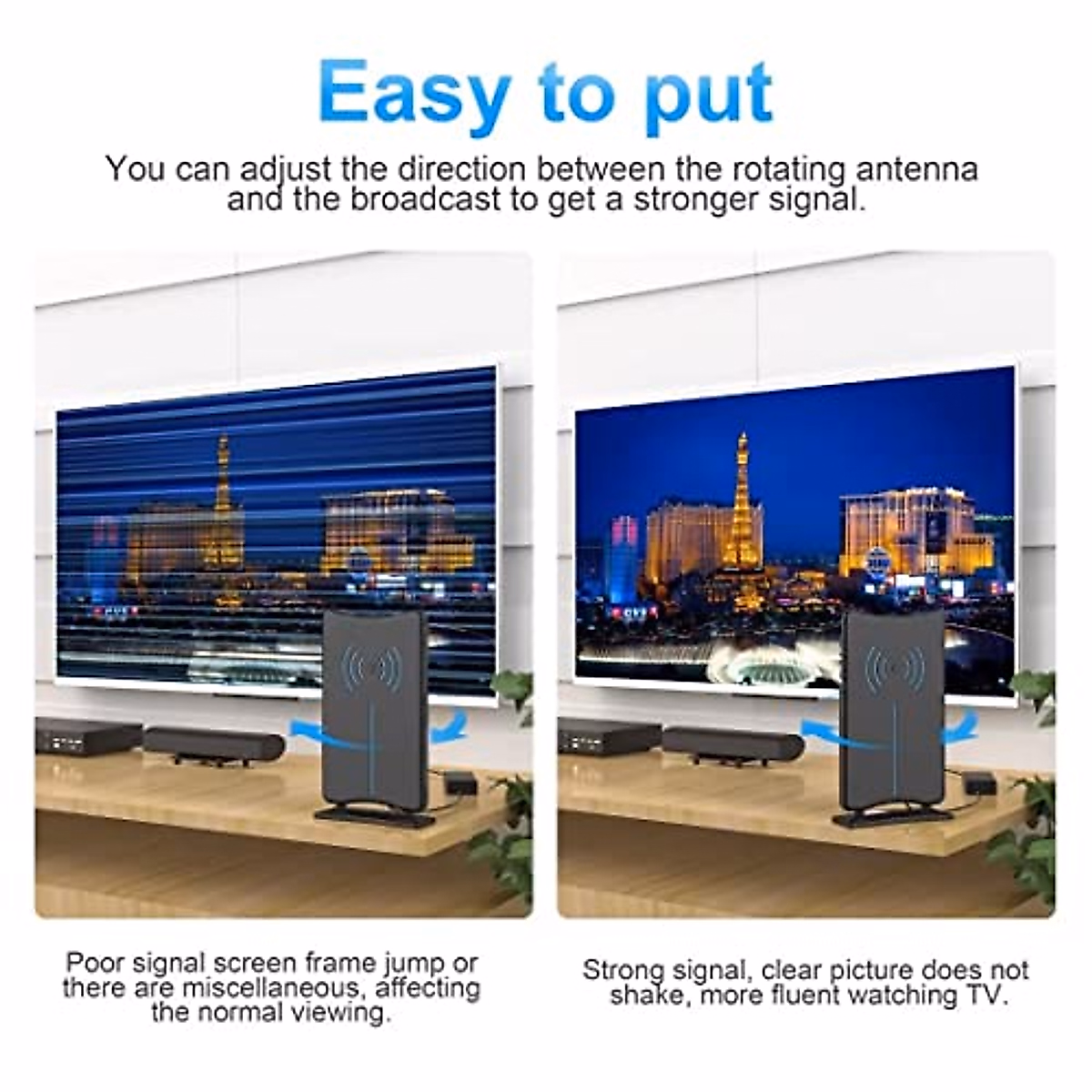 HD Digital TV Antenna Long, Support 4K 1080p Fire tv Stick and All Older TV's Indoor HDTV Local Channels, Signal Booster - 16.5ft Coaxial Cable