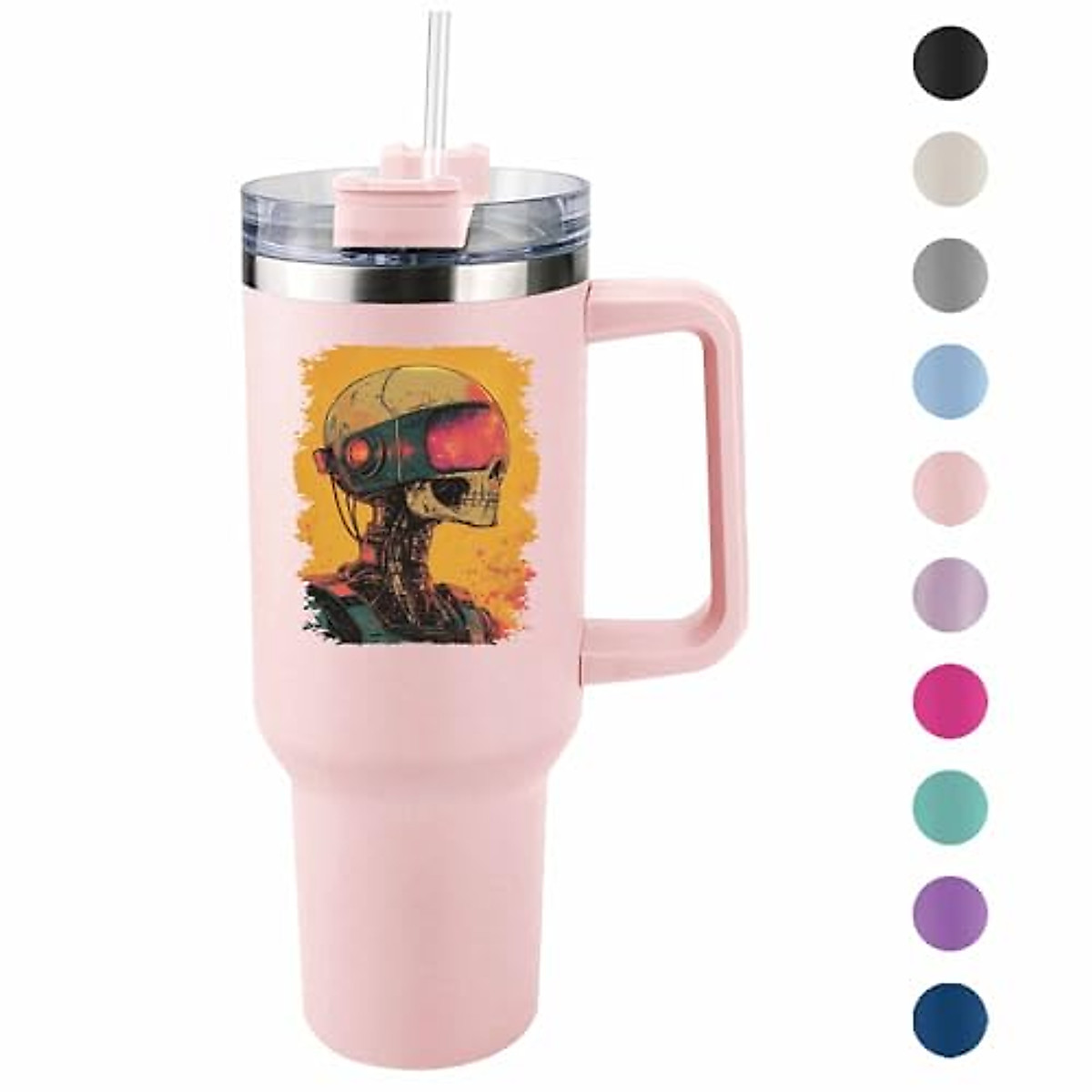 LB LEOBON 40 ounce insulated cup with handle, double-layer vacuum stainless steel material, equipped with straw, can keep warm or maintain cold drinks Neone Poppe Skeletons 3 Light pink