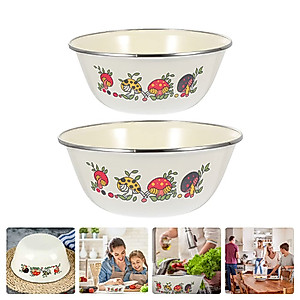 UPKOCH 2pcs Enamelware Serving Bowl Mushroom Retro Enamel Basin Soup Bowl Dessert Ice Cream Bowls Food Containers for Side Dish Snack Beige 16cm 18cm
